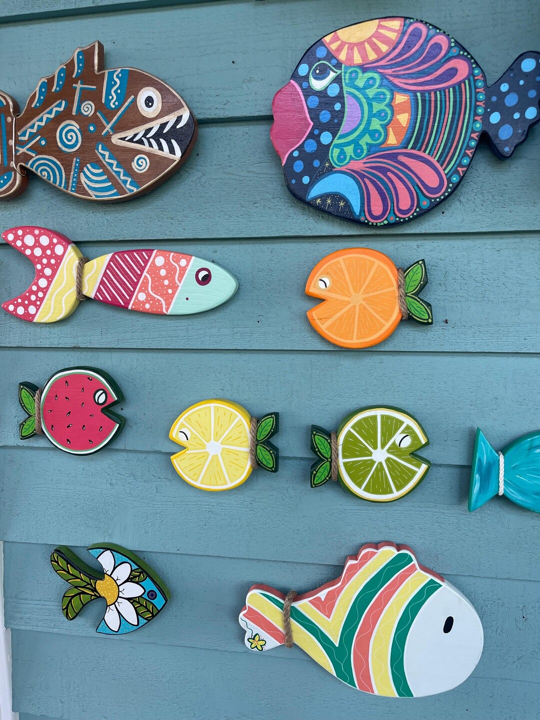 Fish Art, Painted Wooden Fish, Painted Fish, Beach Decor, Coastal Decor ...