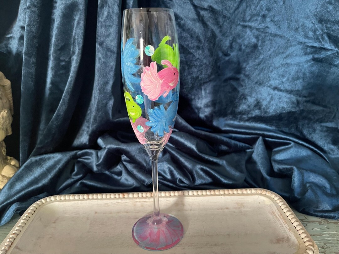 Hand Painted Fish Champagne Flute: Coastal Wine Glass - Etsy