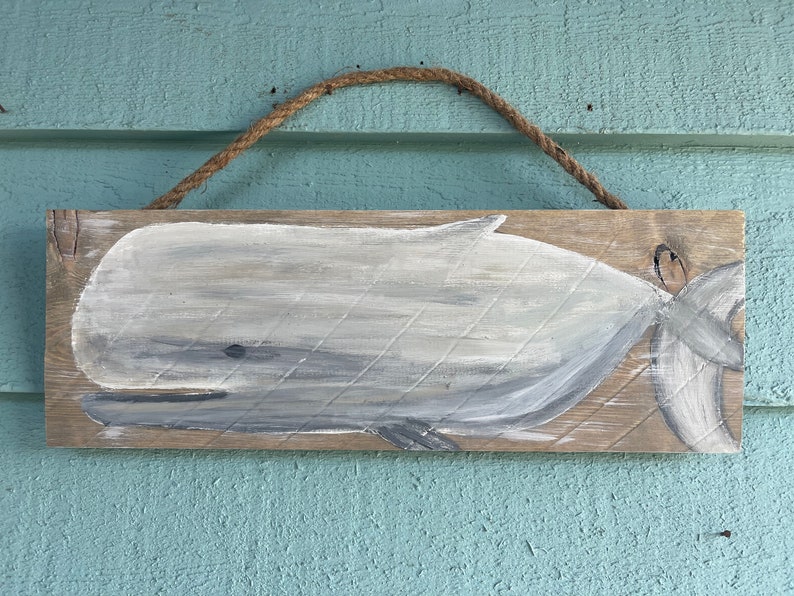 Painted Plank Blue Whale Repurposed Wood Wall Hanging Coastal Decor - Etsy