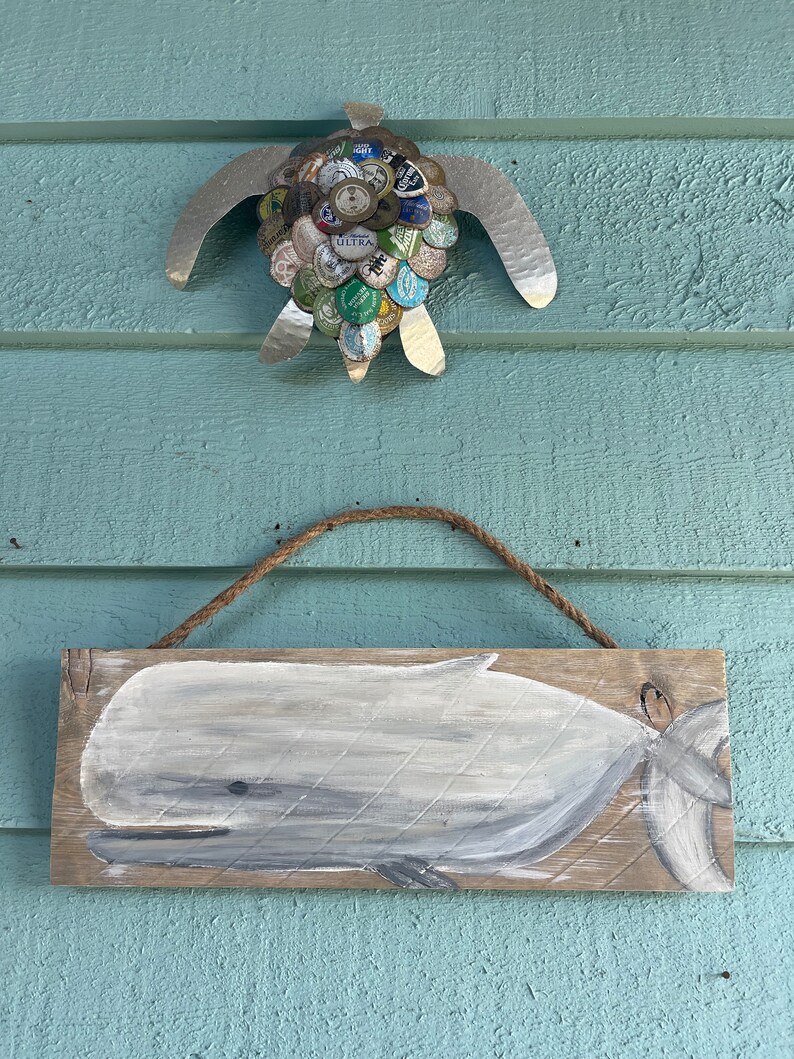 Painted Plank Blue Whale Repurposed Wood Wall Hanging Coastal Decor - Etsy