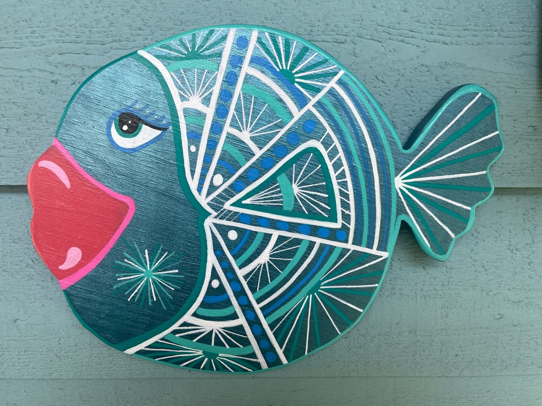 Wooden Painted Coastal Fish Art | Wood Art | Painted Fish | Home Decor ...