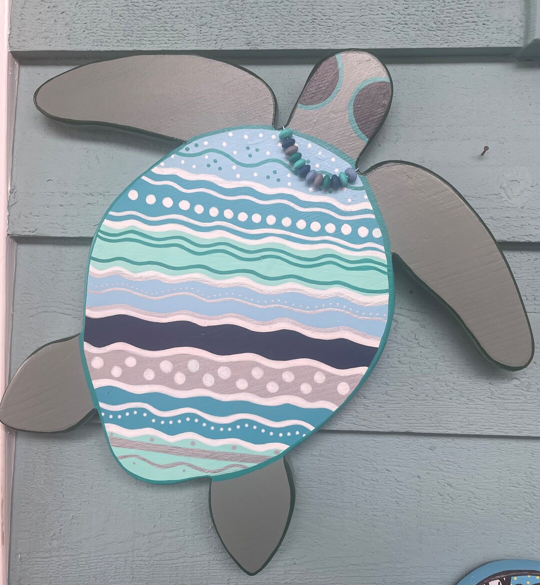Wooden Painted Coastal Sea Turtle Art Wooden Sea Turtle Art Coastal ...