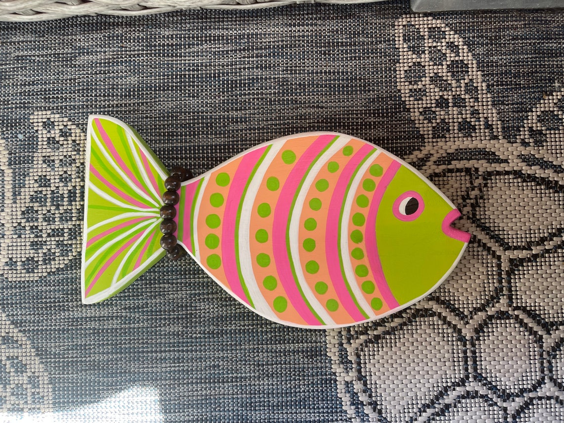 CANDICE Wooden Painted Coastal Fish Art Wood Art Painted - Etsy