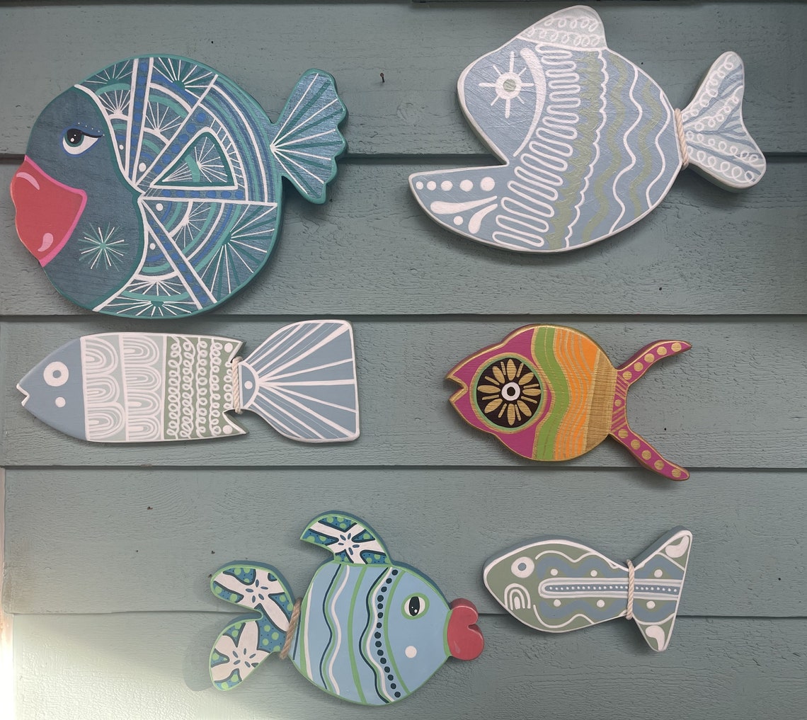 Painted Wooden Fish, Painted Fish, Fish Art, Beach Decor, Coastal Decor ...