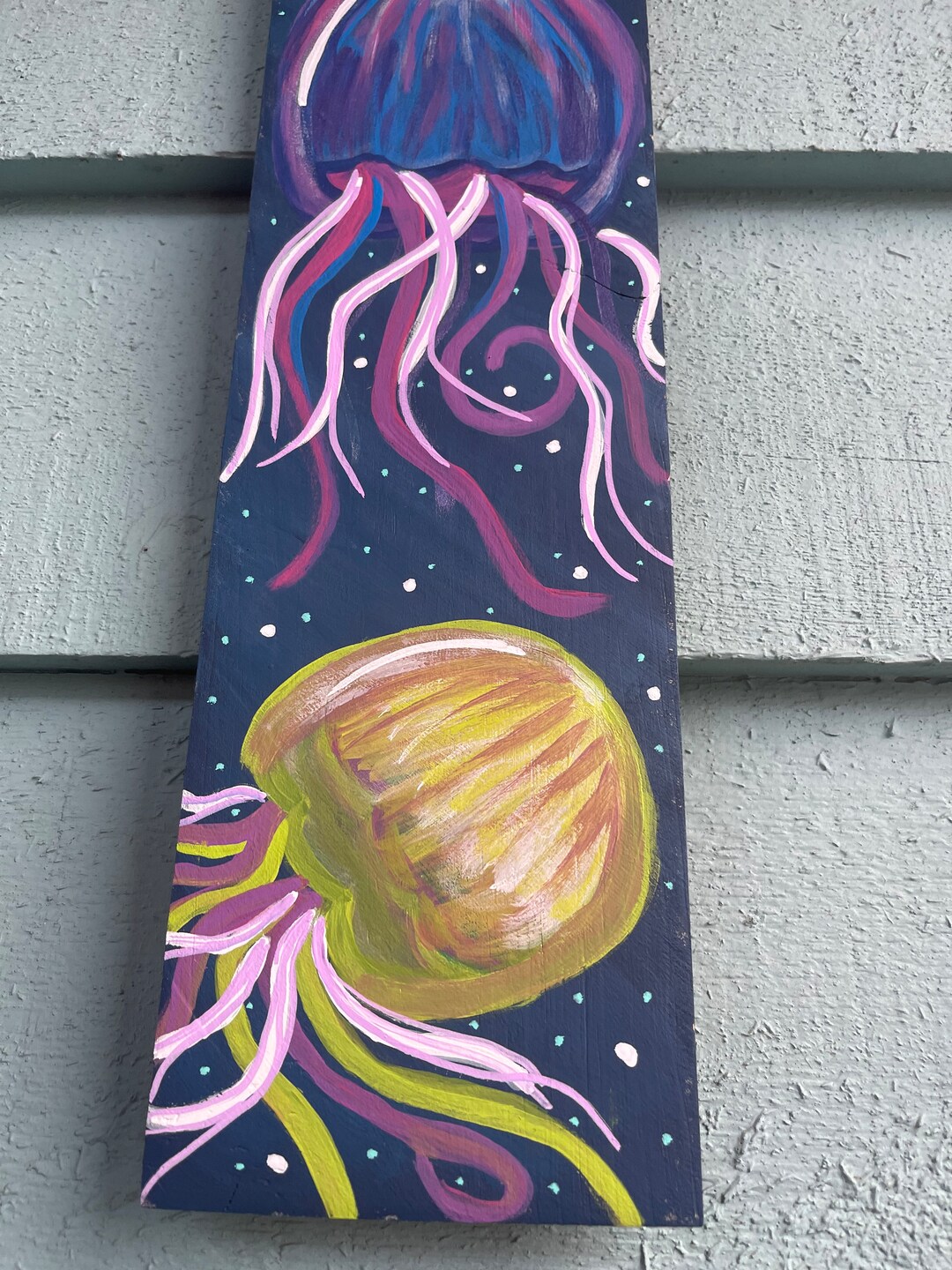 Painted Plank - Jelly Fish | Repurposed Wood | Wall Hanging | Coastal ...