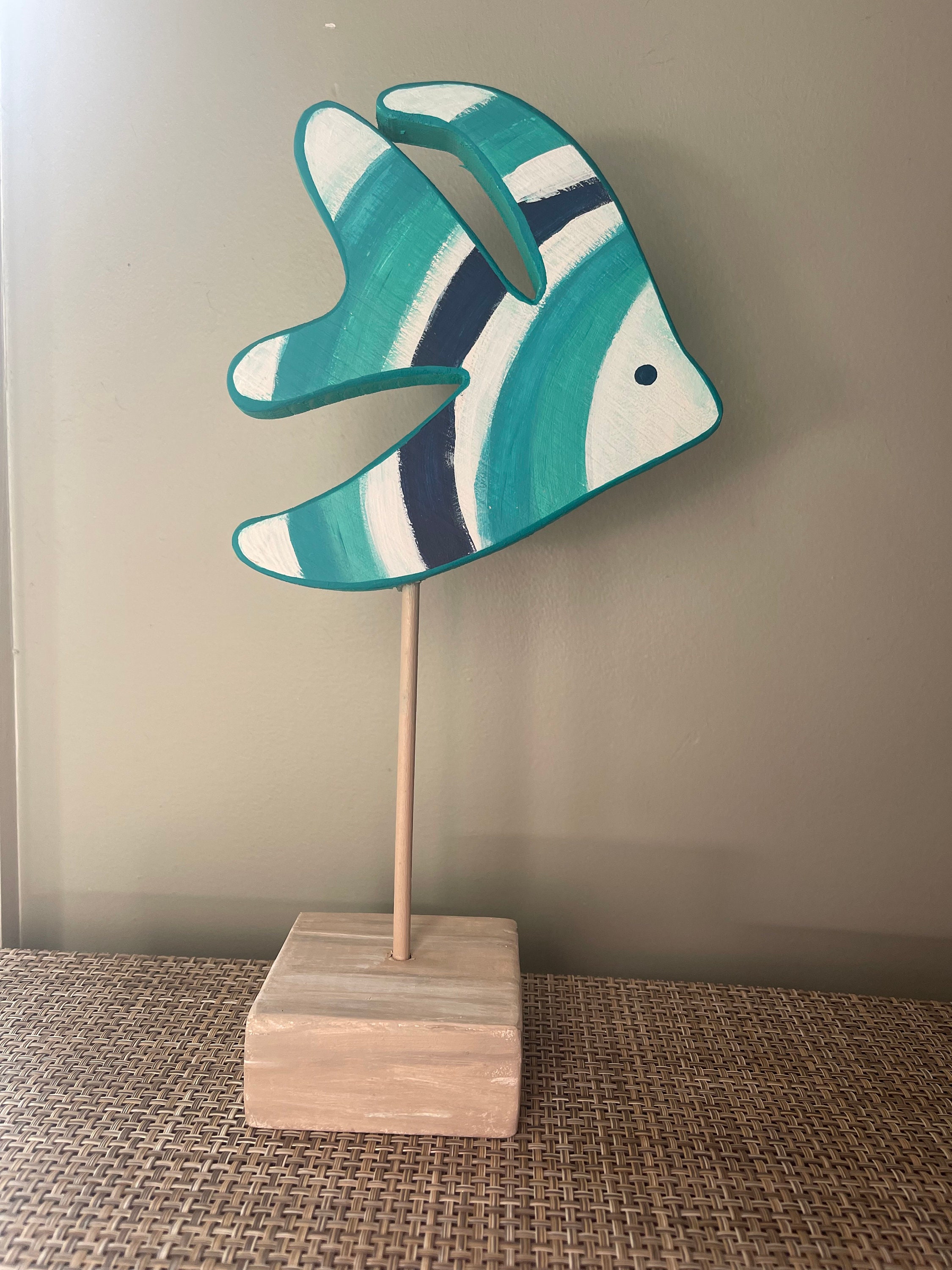 Tabletop Fish Art Painted Wooden Fish Home Decor Fish on a Stick Small ...