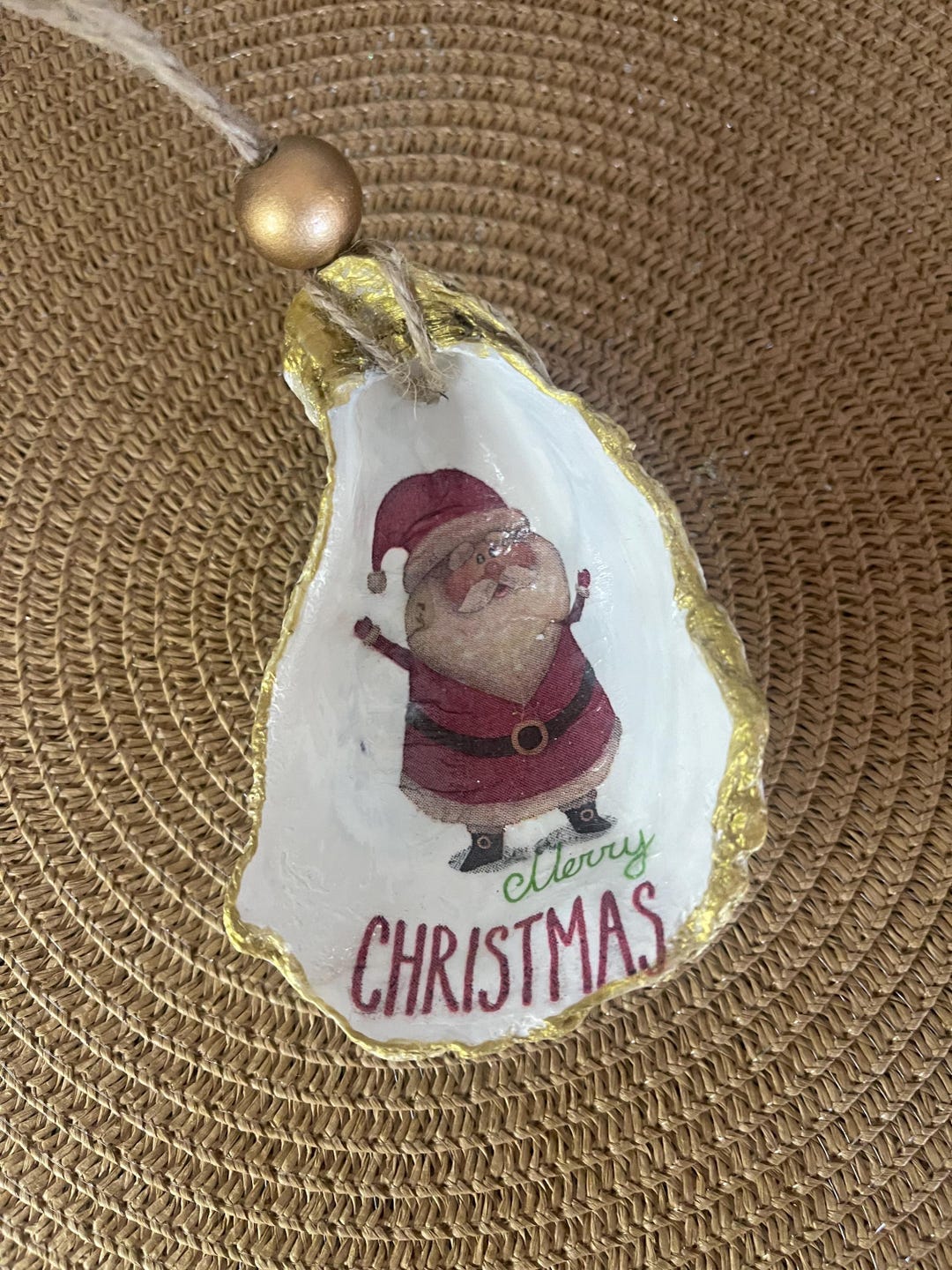 Santa Oyster Shell Ornament | Oyster Ornament | Gilded Shell Ornament ...