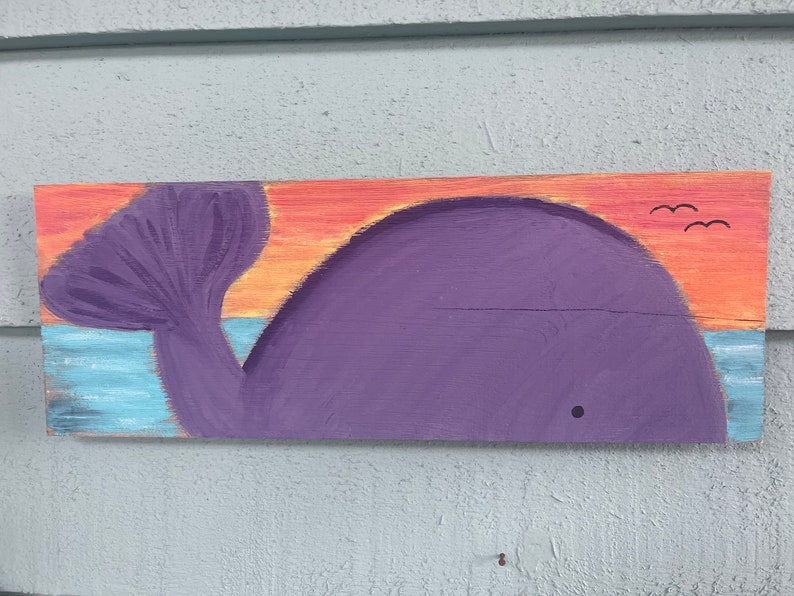 Painted Plank - Whale | Repurposed Wood | Wall Hanging | Coastal Decor ...
