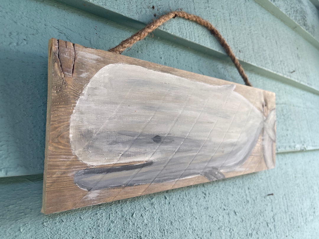 Painted Plank Blue Whale Repurposed Wood Wall Hanging Coastal Decor - Etsy