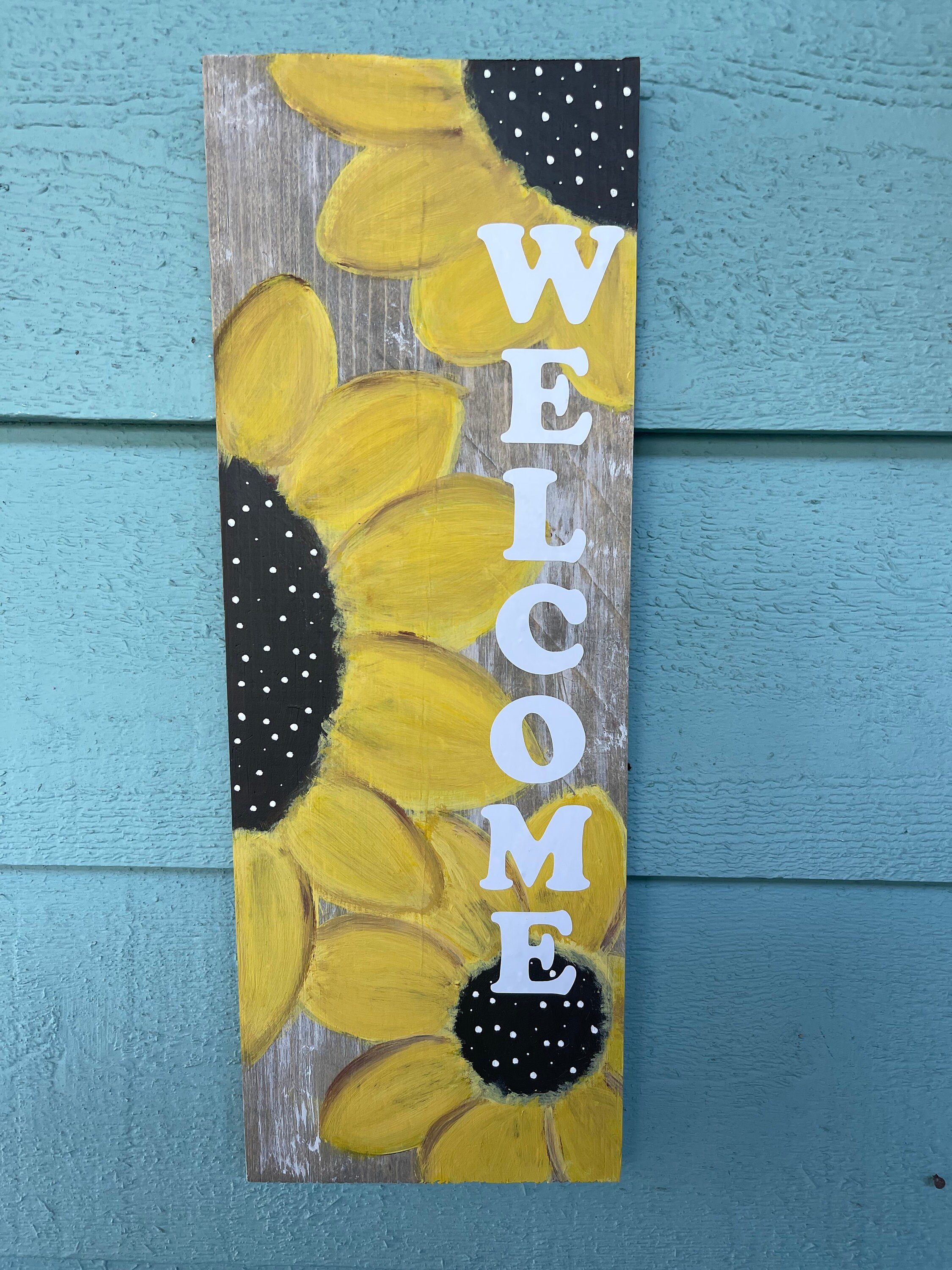 Painted Plank Sunflower Welcome Repurposed Wood Wall - Etsy
