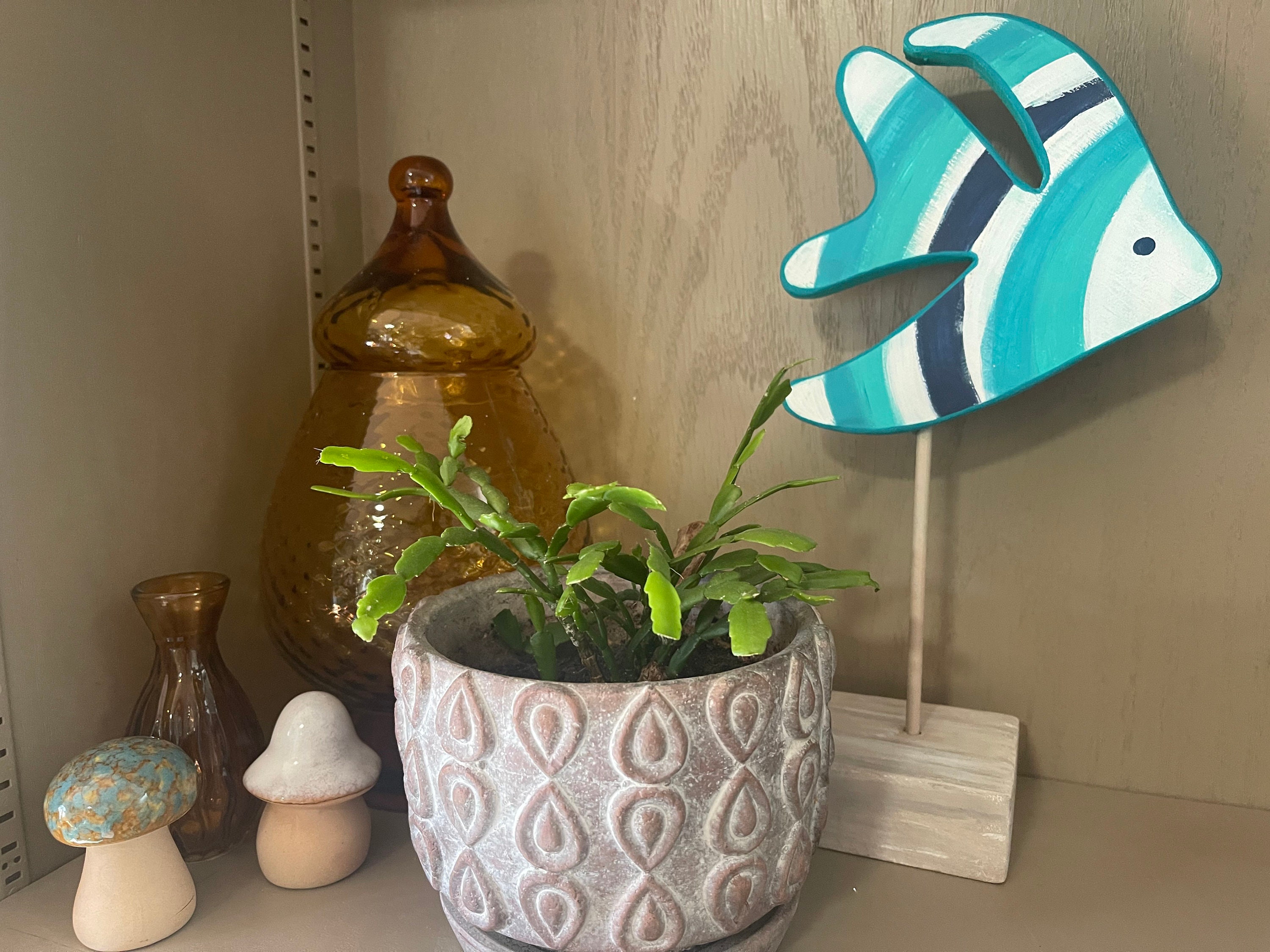 Tabletop Fish Art Painted Wooden Fish Home Decor Fish on a Stick Small ...