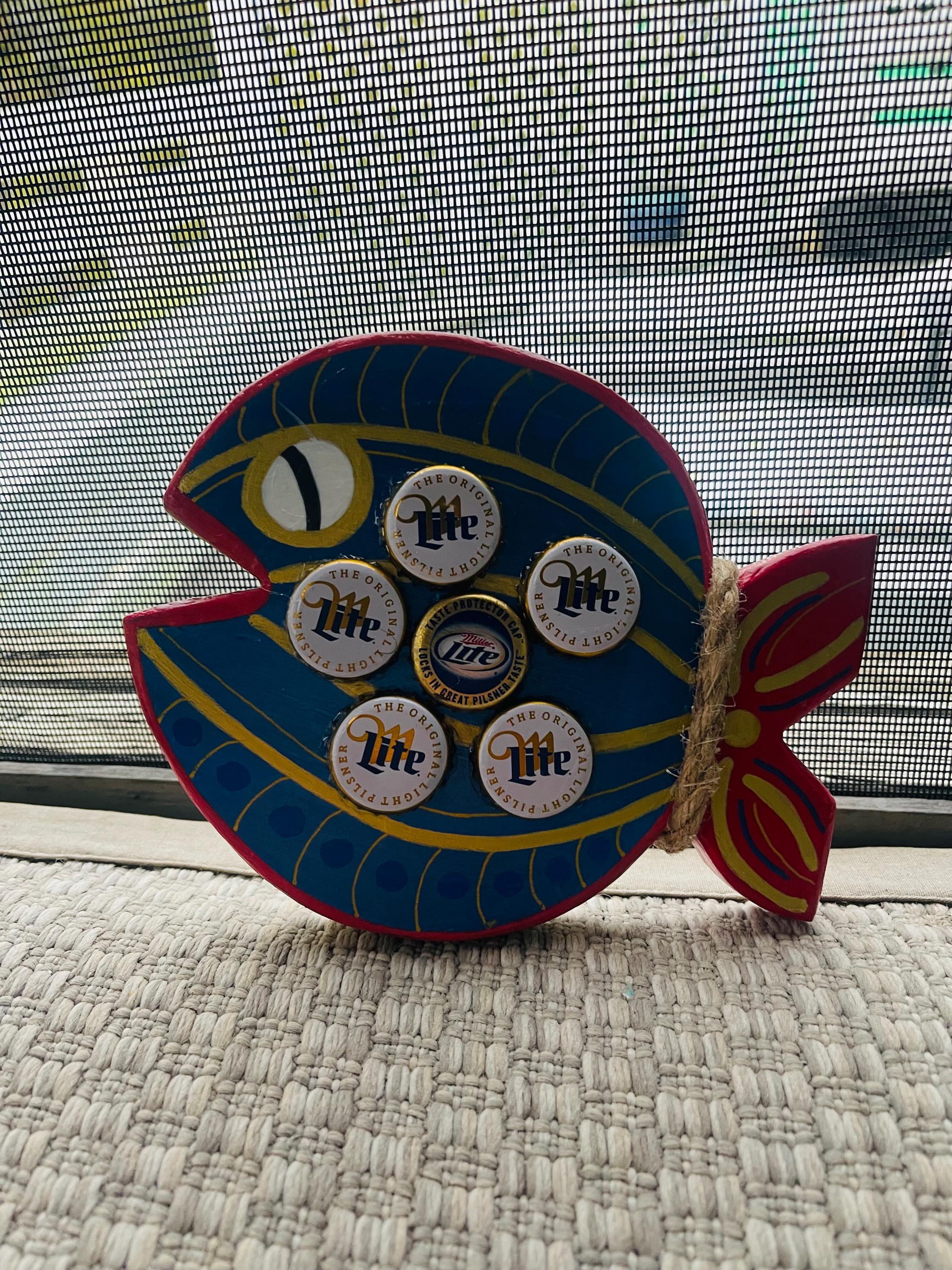 Painted Bottle Cap Fish Art - Miller - Bar Decor - Etsy