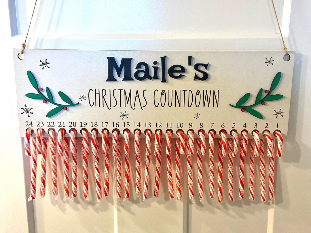 Personalized Christmas Candy Cane Advent Countdown Door Hanger ...