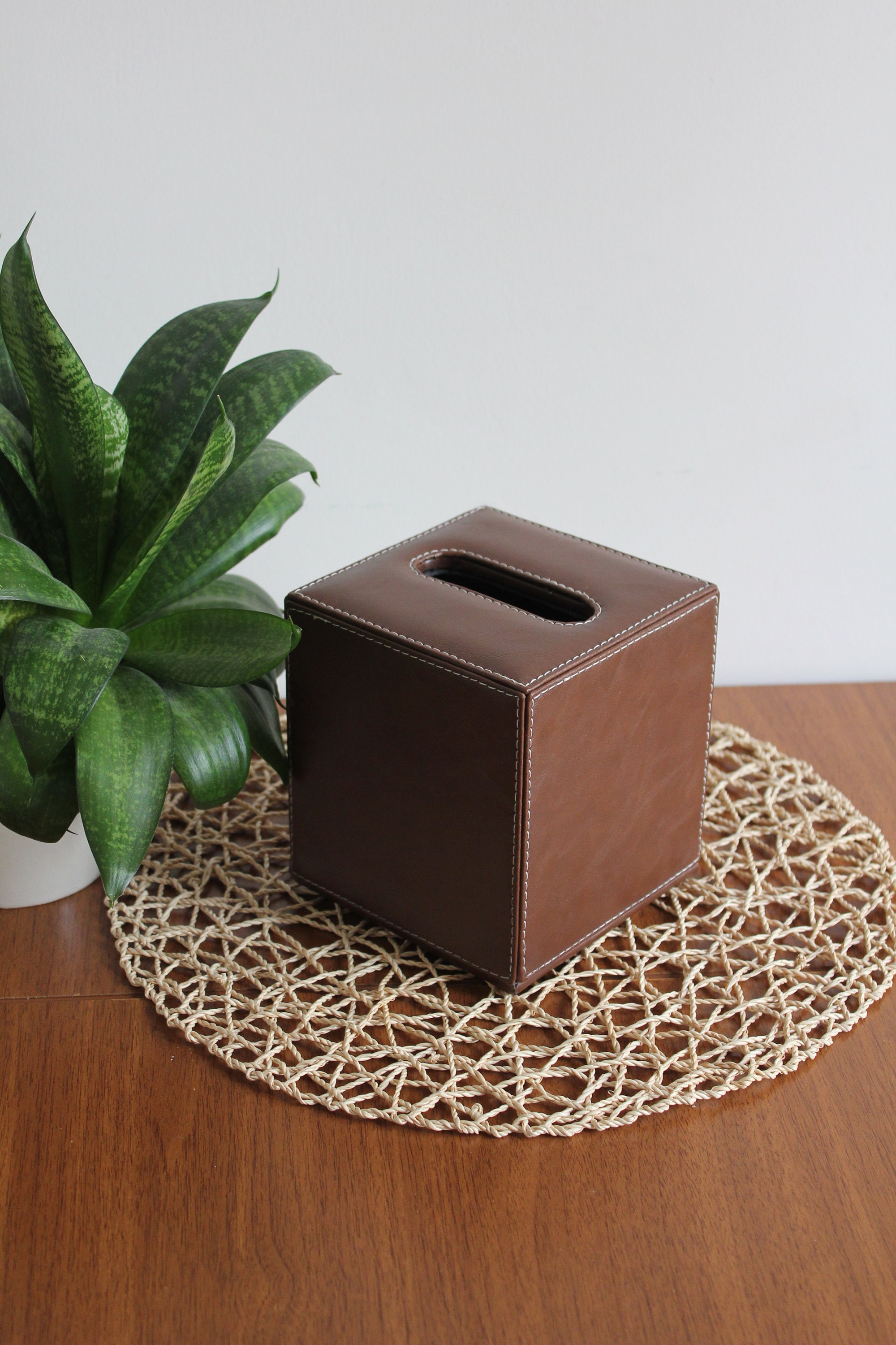Black Cube Tissue Box W/ Excellent Stitching for Home, Elegant Faux ...
