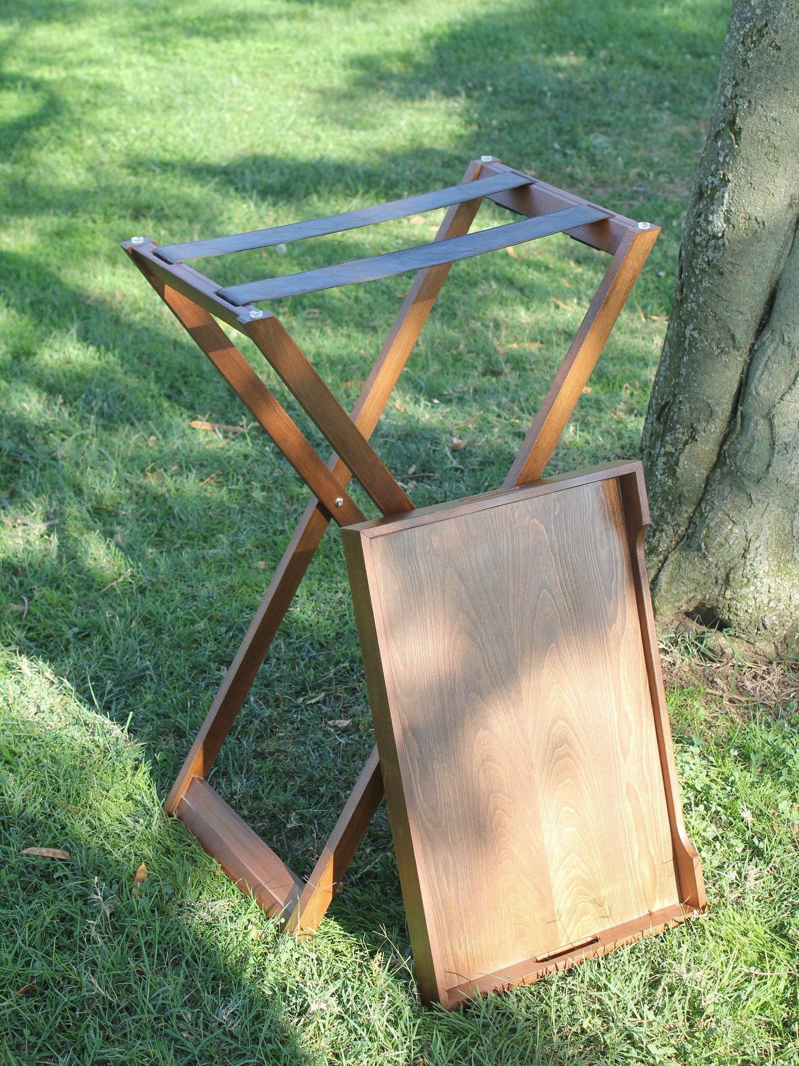Large Butlers Tray Stand With Cutout Handles, Solid Beech Wood Side ...