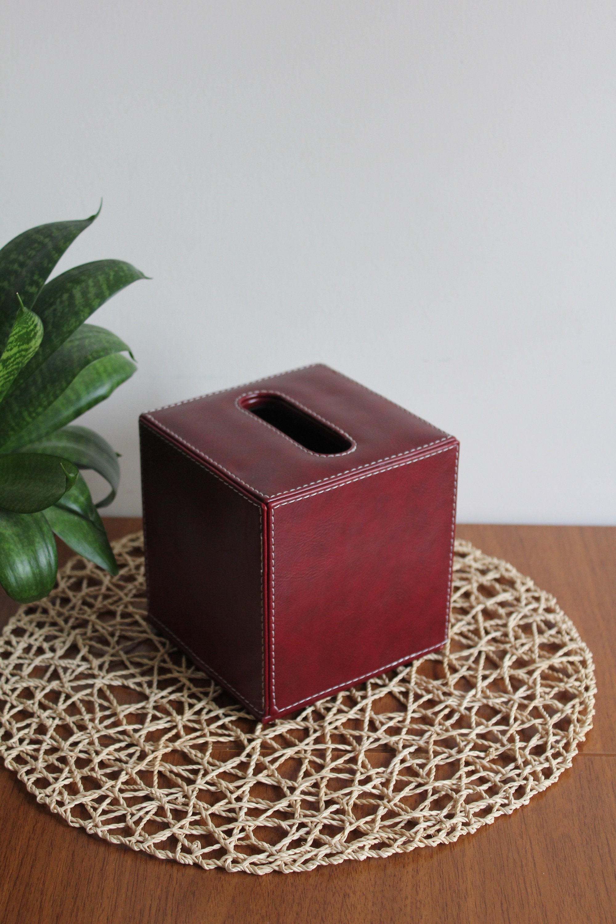 Black Cube Tissue Box W/ Excellent Stitching for Home, Elegant Faux ...