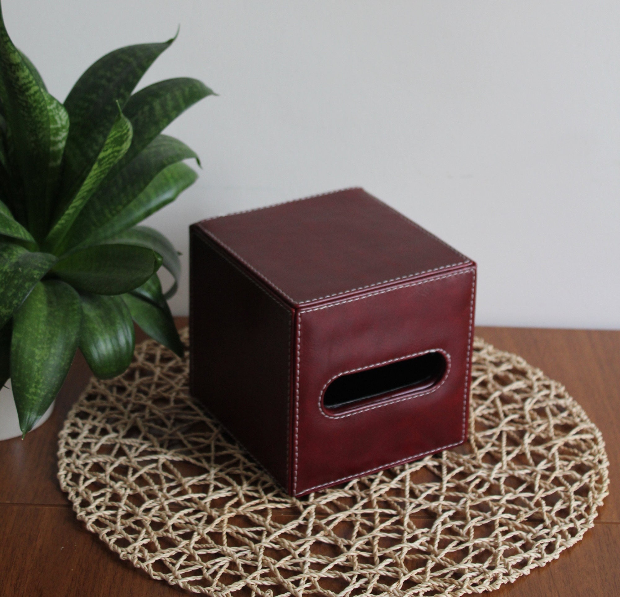 Black Cube Tissue Box W/ Excellent Stitching for Home, Elegant Faux ...