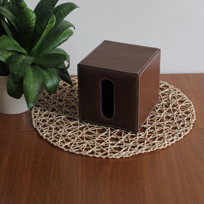 Black Cube Tissue Box W/ Excellent Stitching for Home, Elegant Faux ...