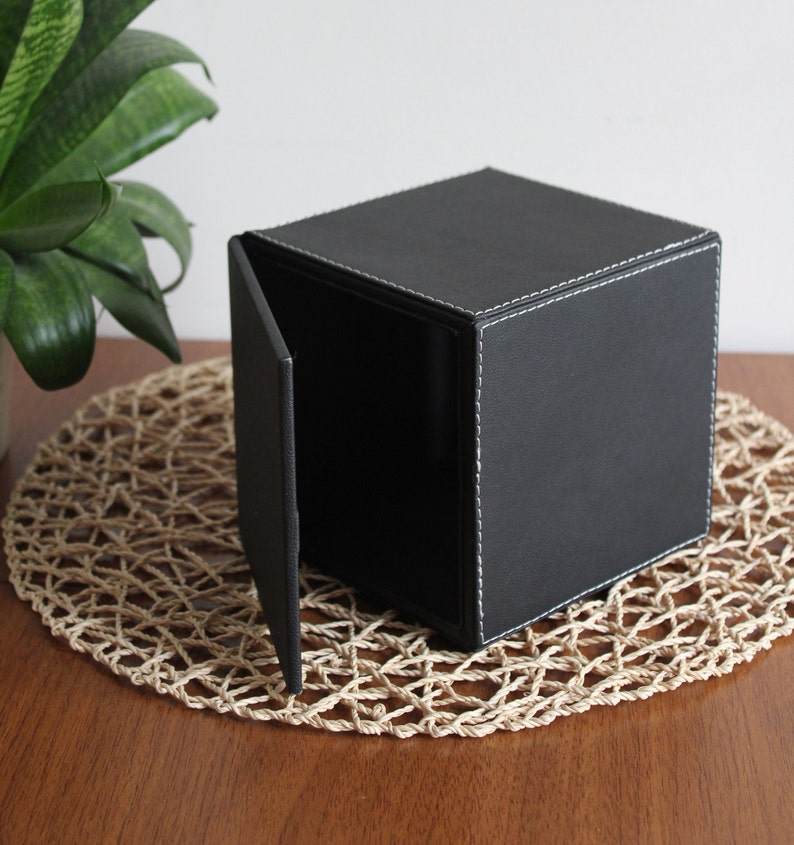 Black Cube Tissue Box W/ Excellent Stitching for Home, Elegant Faux ...