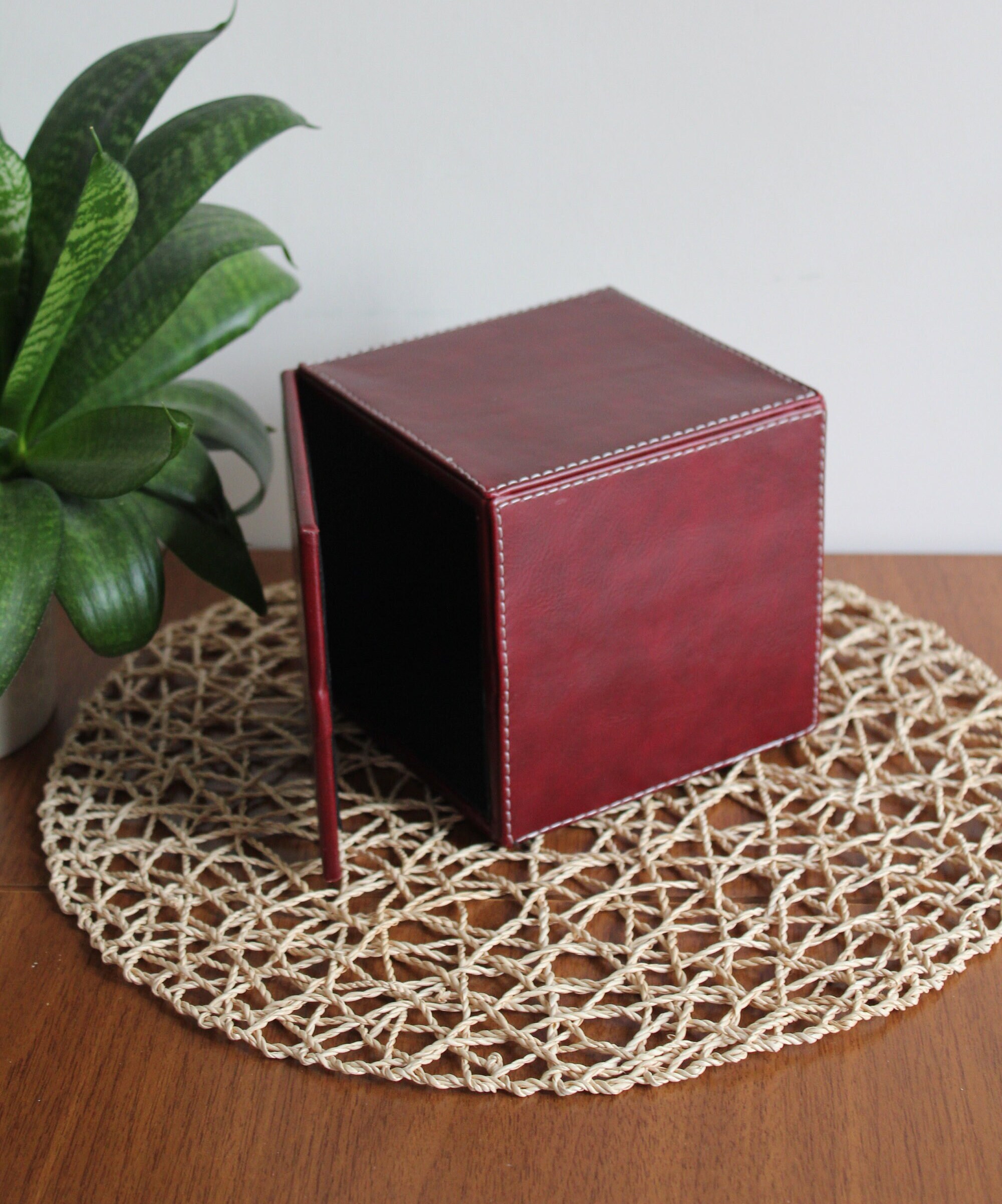 Black Cube Tissue Box W/ Excellent Stitching for Home, Elegant Faux ...