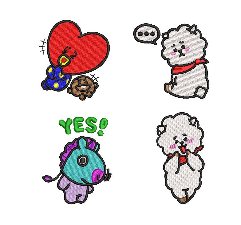 Pack BTS BT21 Dolls 16 File Embroidery Design File Dst, Jef, Exp, Pes ...