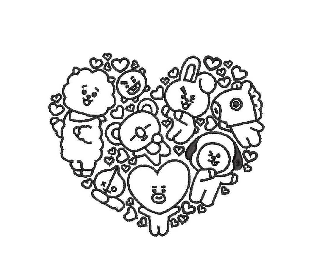 Heart BTS BT21 Dolls 16 File Embroidery Design File Dst, Jef, Exp, Pes ...