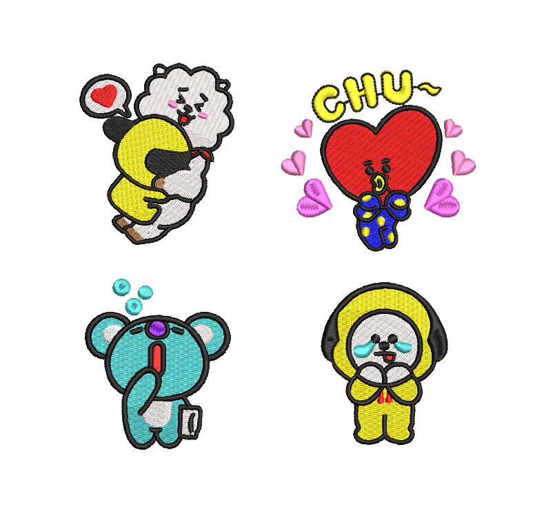 Pack BTS BT21 Dolls 16 File Embroidery Design File Dst, Jef, Exp, Pes ...
