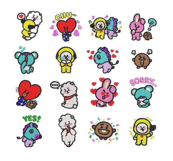 Pack BTS BT21 Dolls 16 File Embroidery Design File Dst Pes - Etsy
