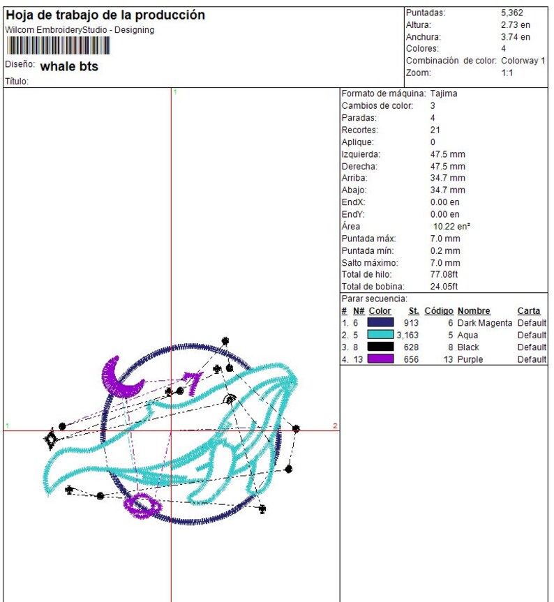 Bts Whale 4 Files Sizes File Embroidery Design File Dst, Jef, Exp, Pes ...