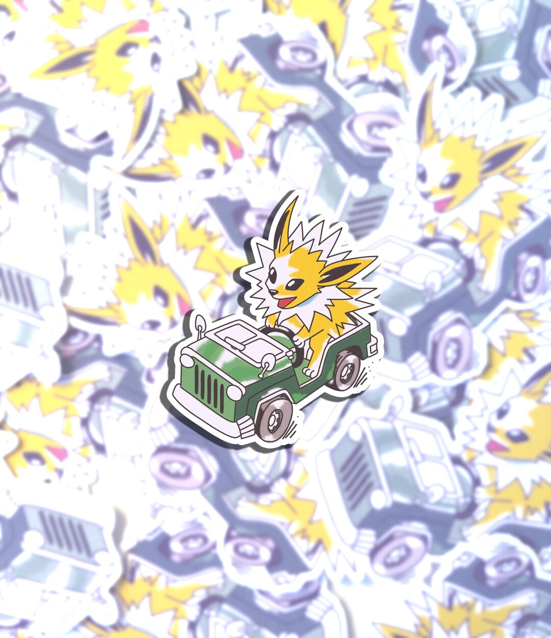 Pokémon Sticker - Jolteon in a Jeep - Etsy