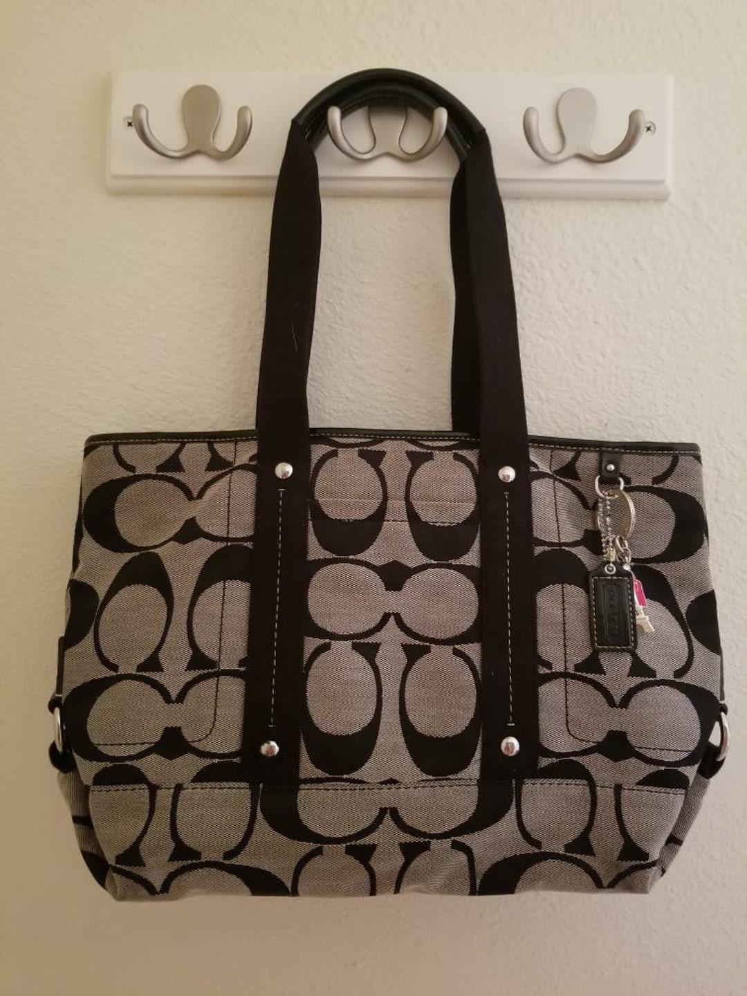 Coach Signature Kyra F18855 Black and Tan Grey Jacquard Tote - Etsy