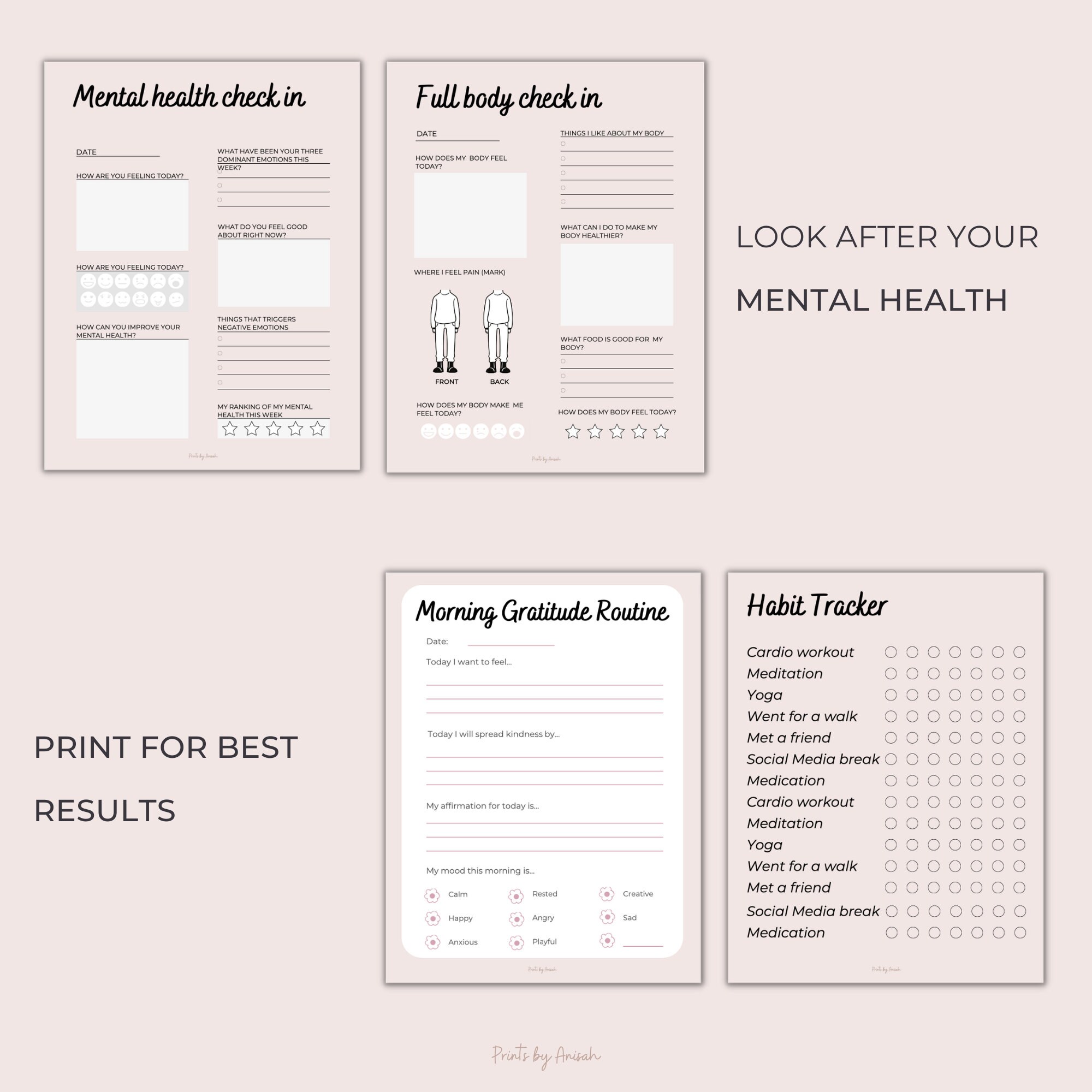 Mindfulness Printable Pack Mental Health Check in and - Etsy