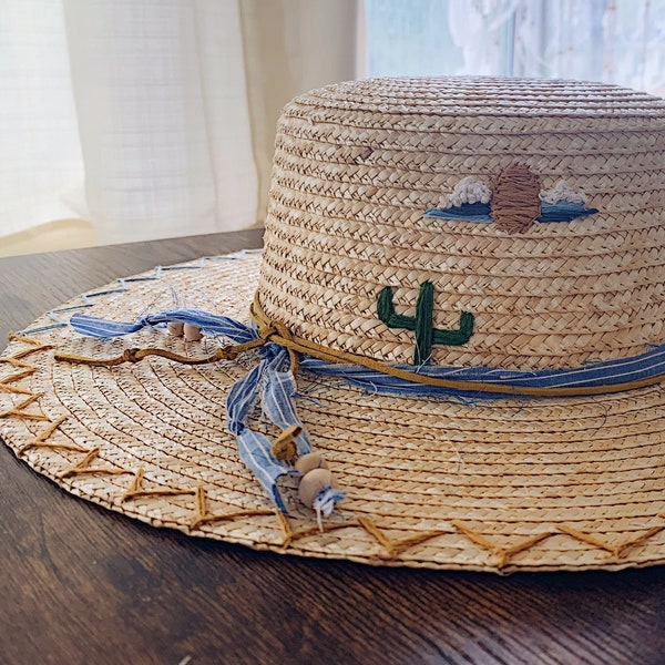 Flat Brim Straw Hat Etsy