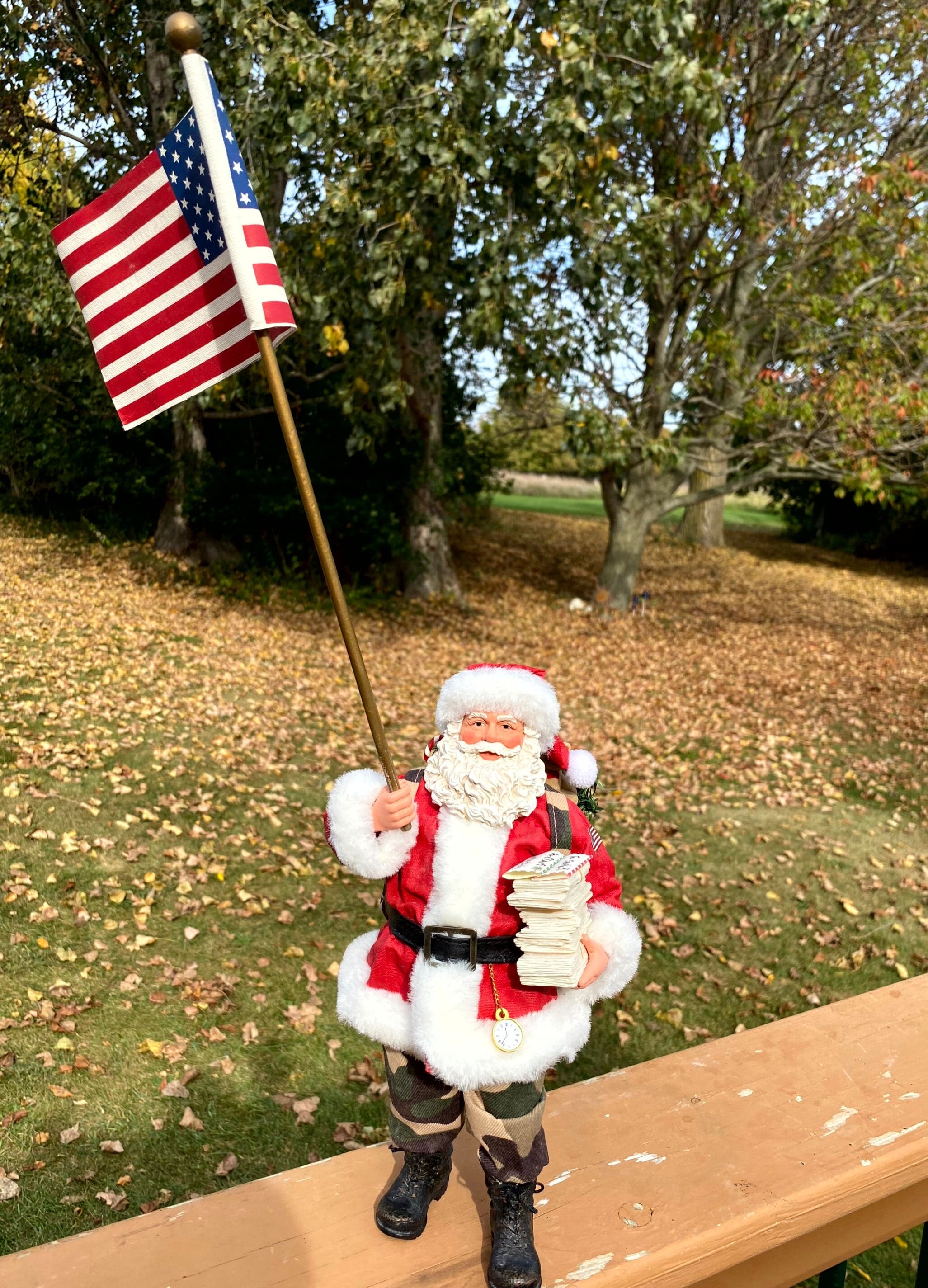 Clothtique Christmas Patriotic Santa With Camo Pants and Mail Bag, USA ...