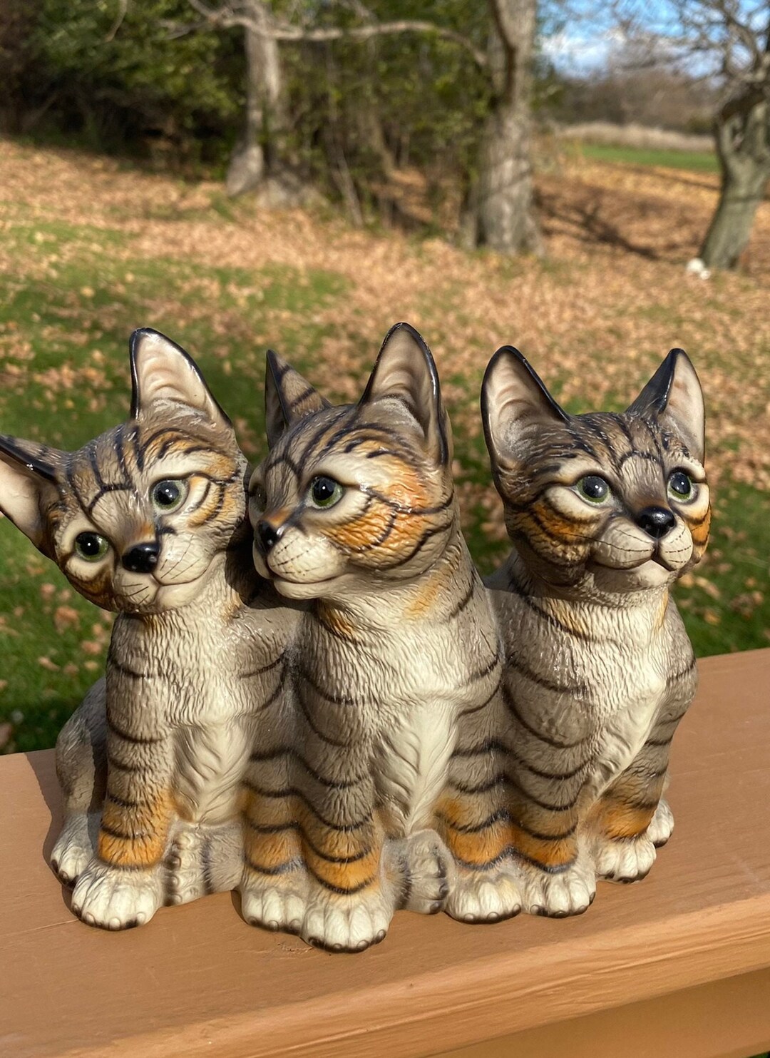 3 Cats Figurine Harvey Knox Global Art Japan Hand Painted Tiger Cats ...