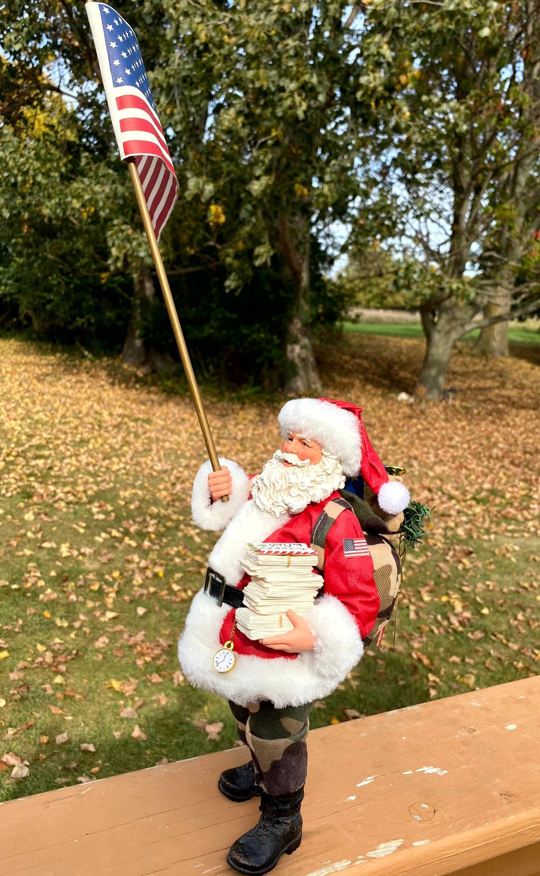 Clothtique Christmas Patriotic Santa With Camo Pants and Mail Bag, USA ...