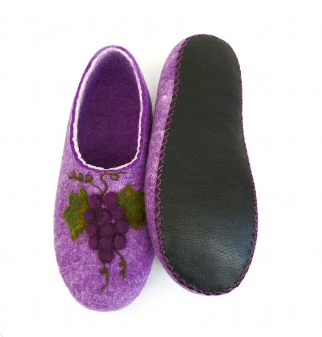 Handmade Felted Wool Slippers, Grape Design, US Women 9 - Etsy