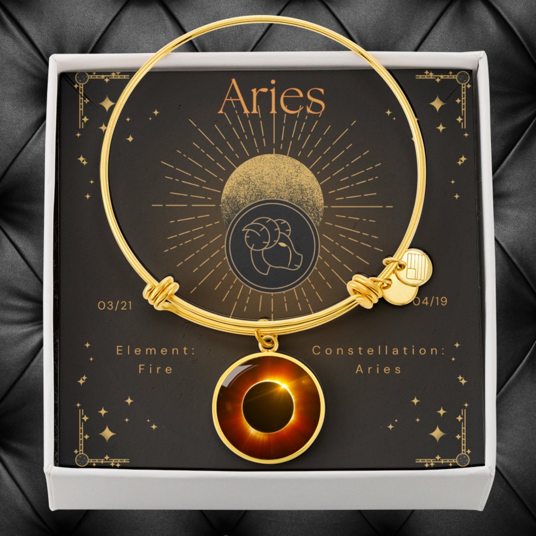 Total Solar Eclipse Aries Engraved Bangle Birthday Gift, Total Eclipse ...