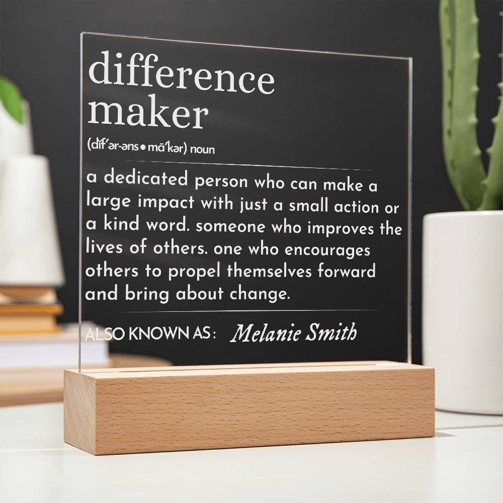 Custom Difference Maker Acrylic Sign - Personalized Name Office Desk ...