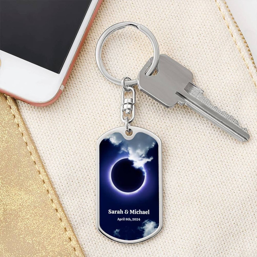 Custom Solar Eclipse 2024 Keychain, 18k Gold, Total Eclipse Ornament ...