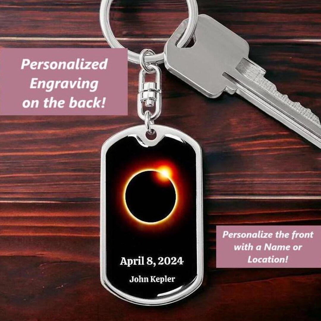 Engraved Solar Eclipse Keepsake Custom Gold Keychain Unique Holiday ...