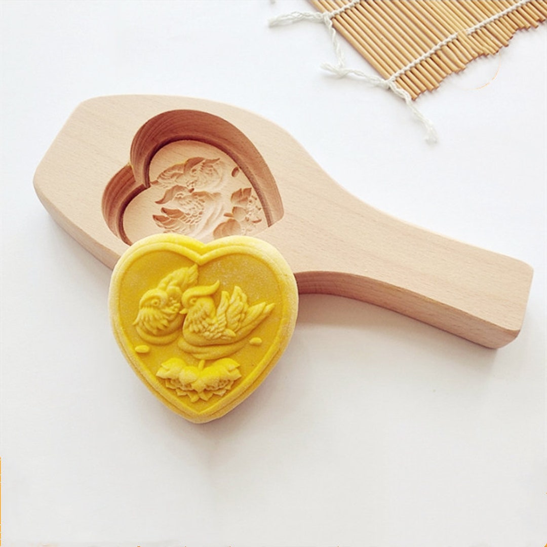 Mandarin Ducks, Wooden Heart-shaped Baking Mold, Wood Carved Mold ...