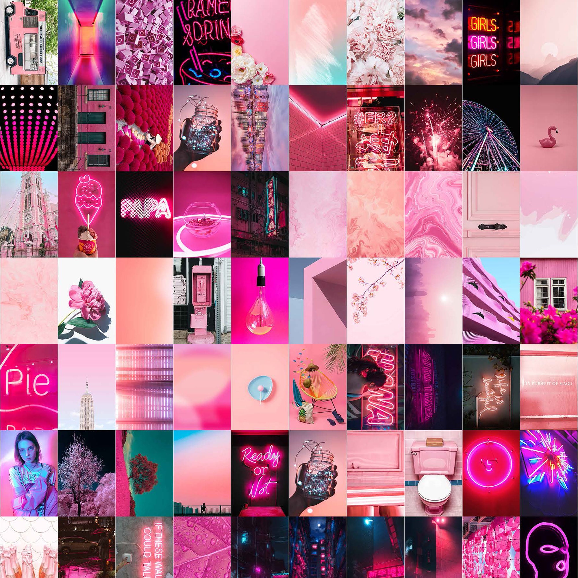 130 PCS Pink Neon Grunge Pink Aesthetic Pink Wall Photo Room Decor Kit ...