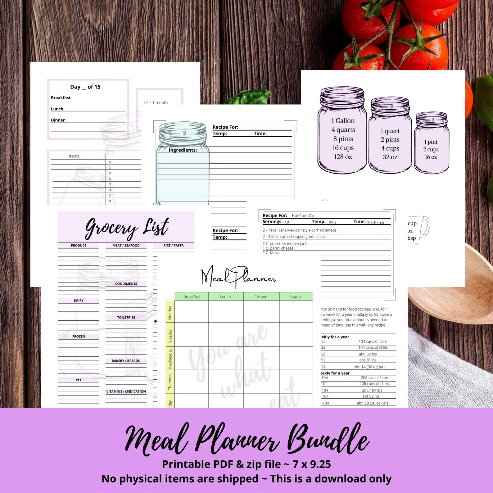 Weekly Planner With Grocery List, Shopping List, Recipe Cards, Food ...