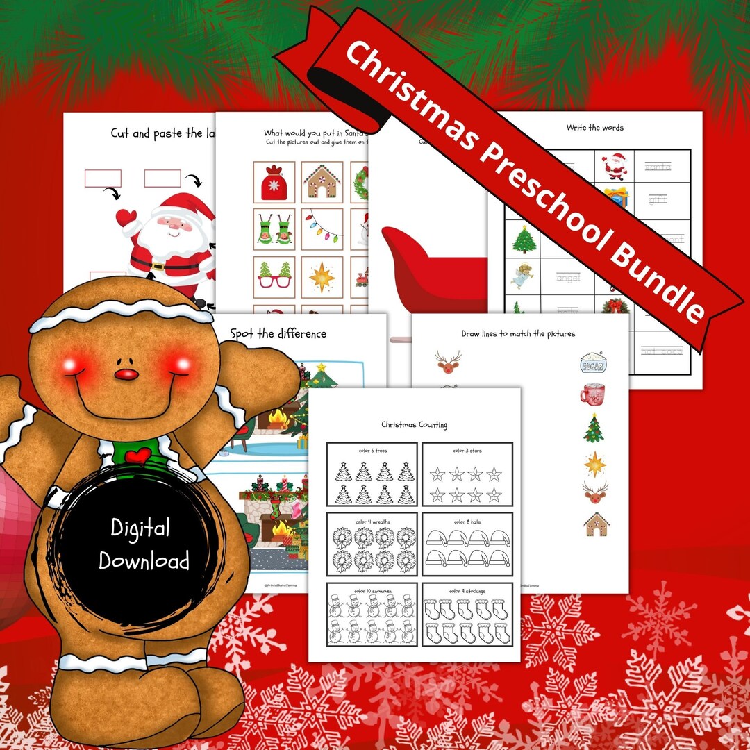 Christmas Preschool Activity Set. Winter Bundle With Cutting. Pasting ...