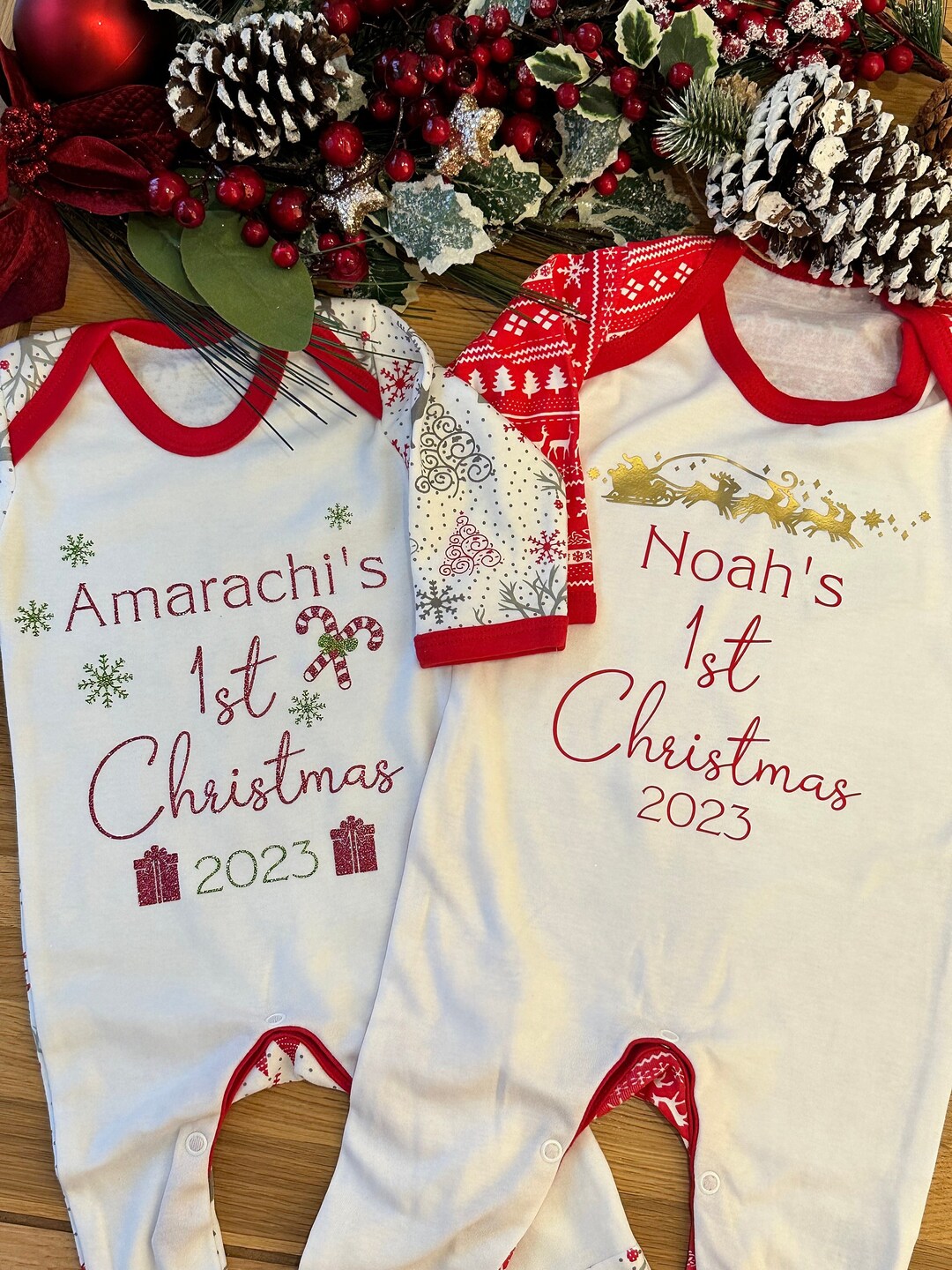 Personalised First Christmas Baby Grows - Etsy UK