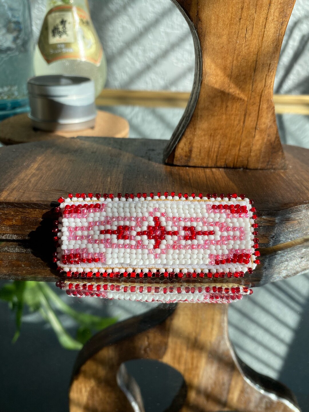 Native American Beaded Hair Clip Barrette Pink White and Red ...