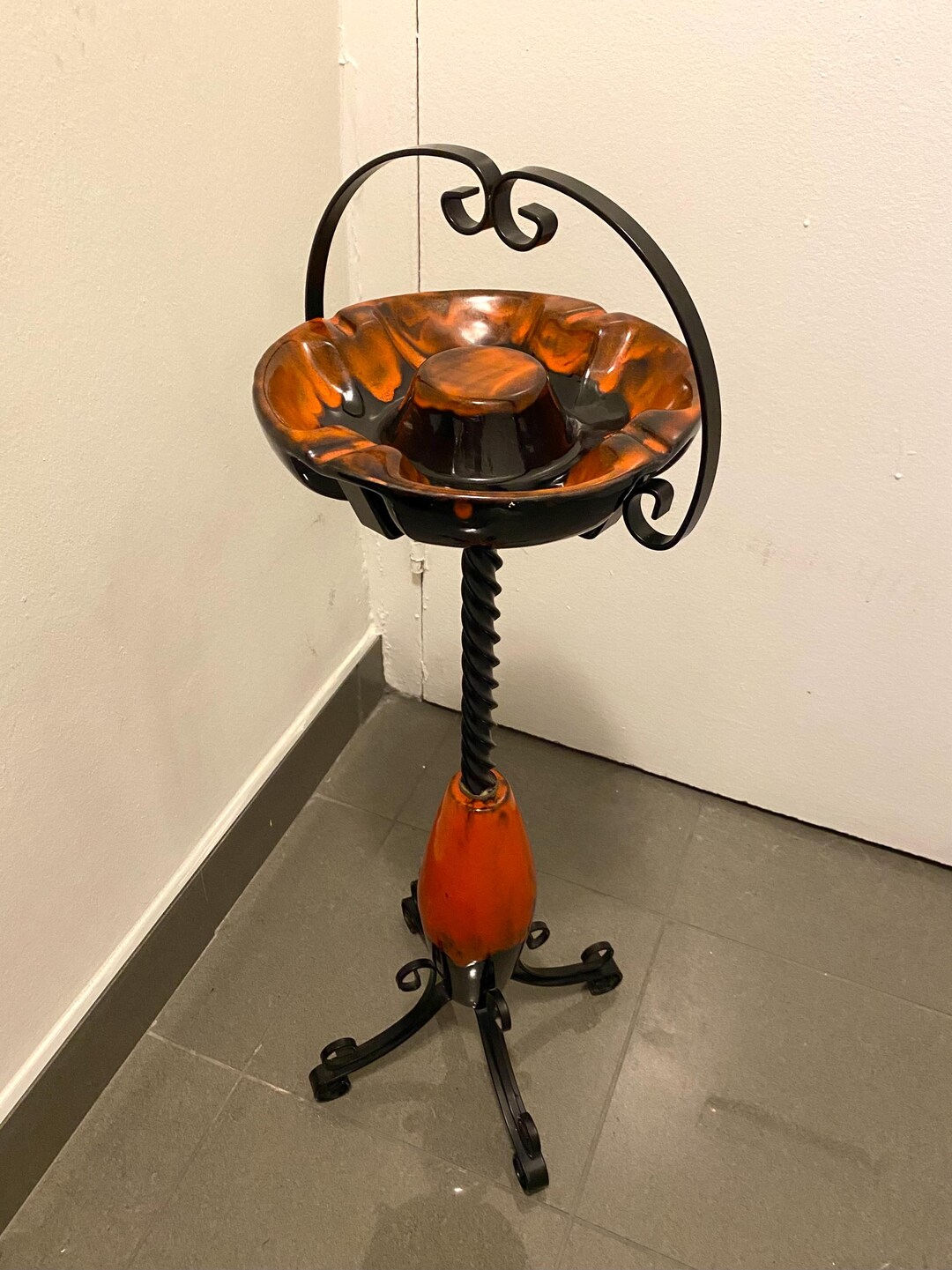 RARE Standing Ash Tray – Wrought Iron and Ceramic Floor Ashtray - Etsy