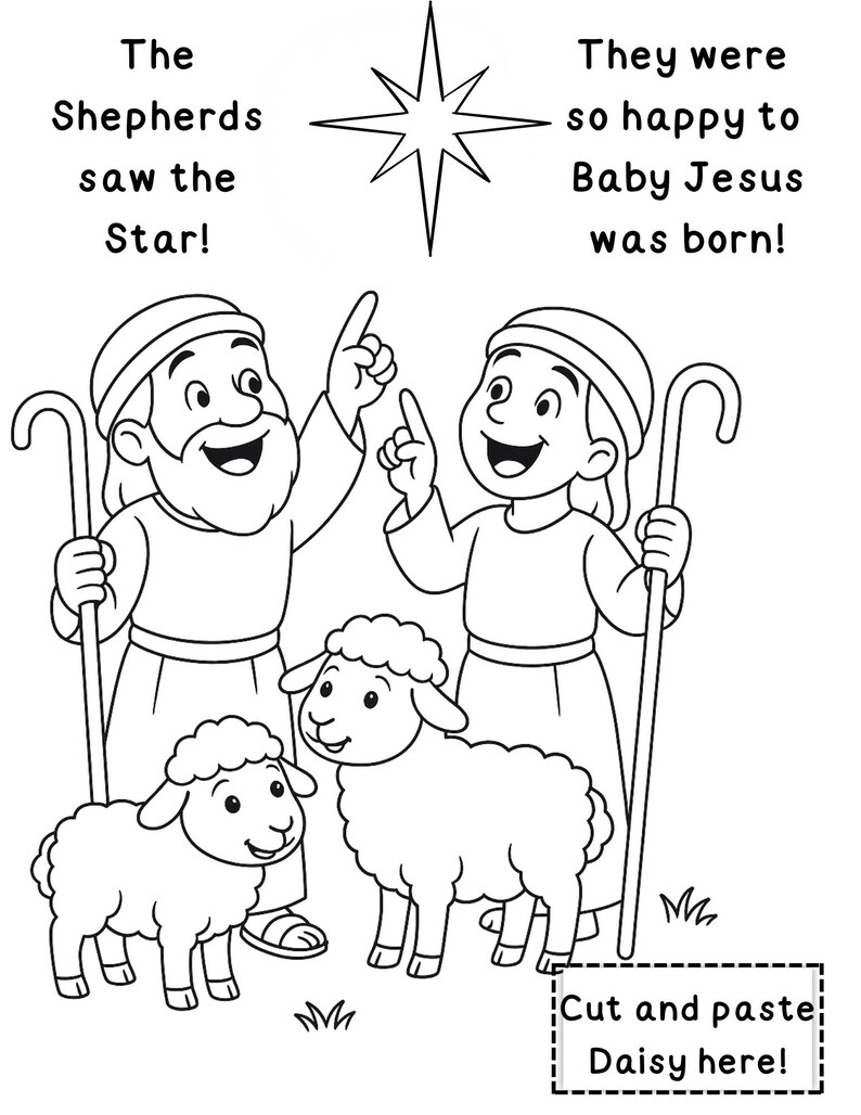 Nativity Shepherds Color Page, Color Cut Paste Activity, Daisy the ...