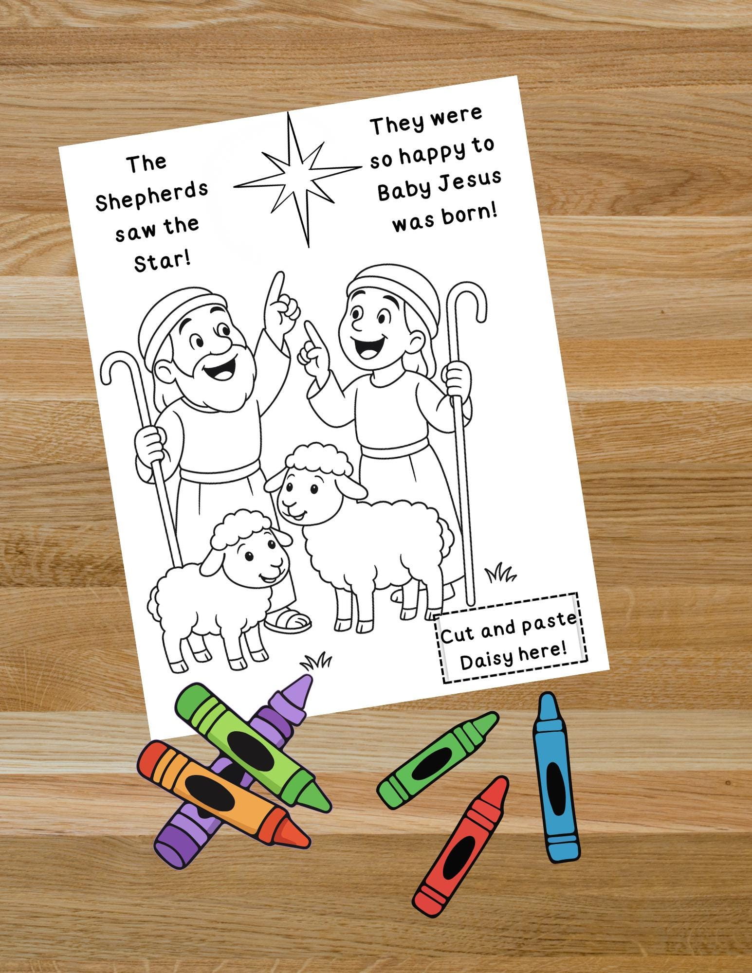 Nativity Shepherds Color Page, Color Cut Paste Activity, Daisy the ...